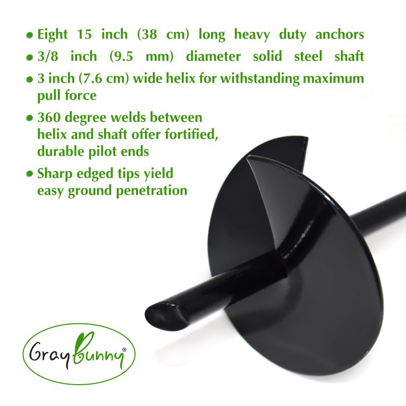 Ground Anchor Kit, Set of 8 Earth Augers, 15" Long, 3" Wide Helix, 3/8 ...